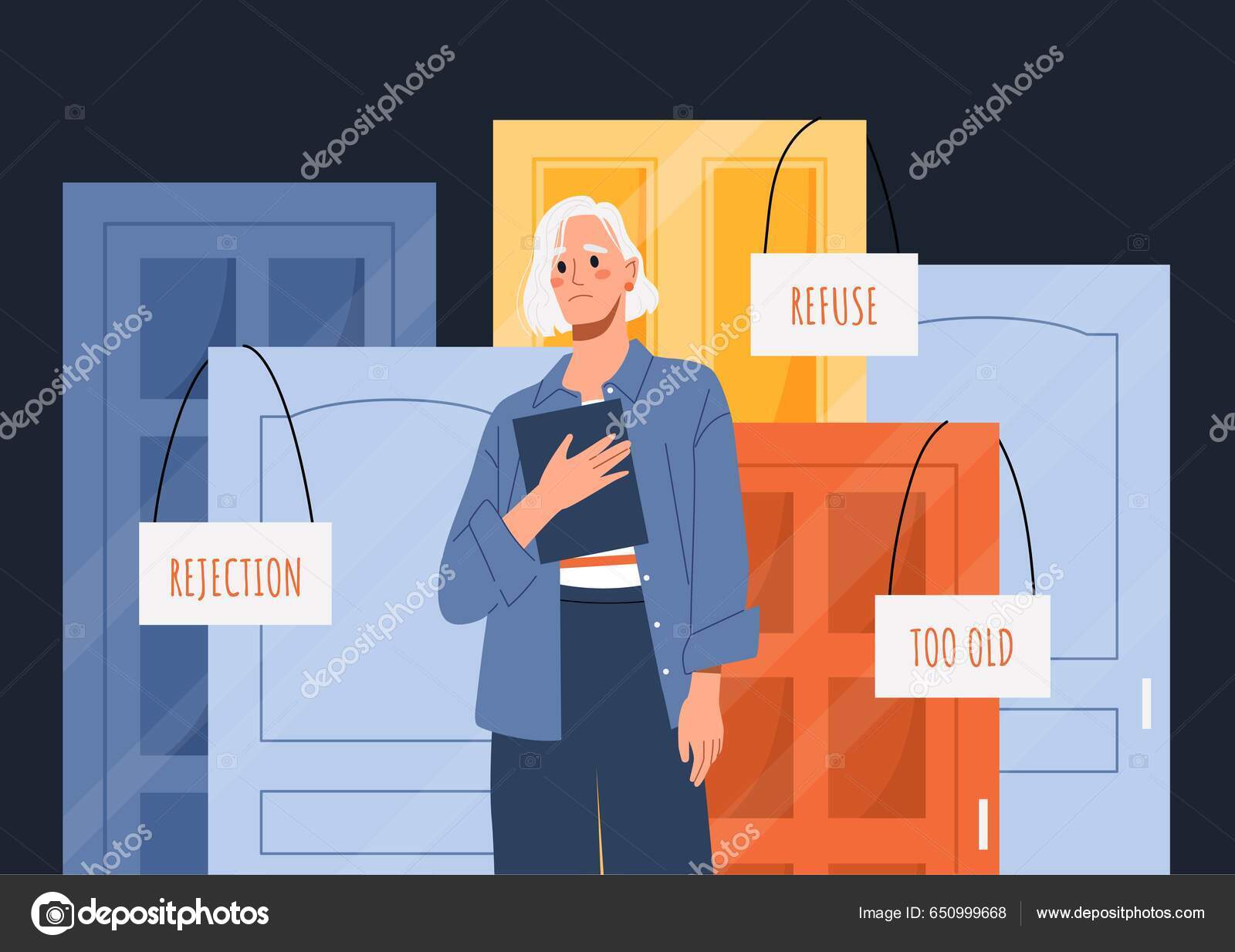 Elderly Woman Rejected Sad Young Girl Looking Job Character Background ...