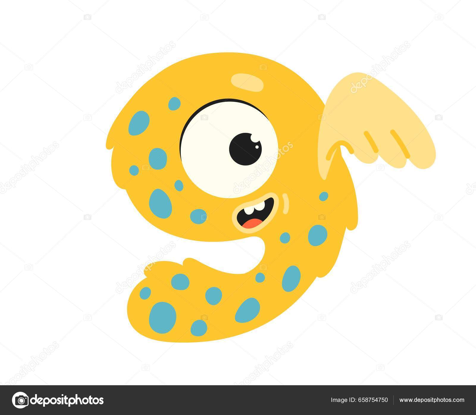 Cute Monster Number Concept Yellow Mutant Eye Wings Birthday Halloween ...