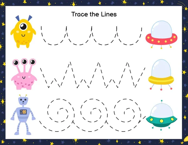 Trace line activity page for kids. Handwriting practice worksheet with ...