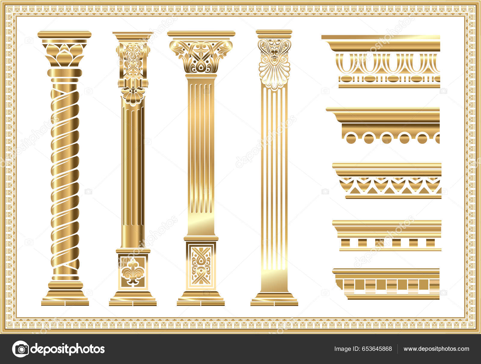Contour Coloring Classical Columns Set Patterns Vector Graphics Stock ...