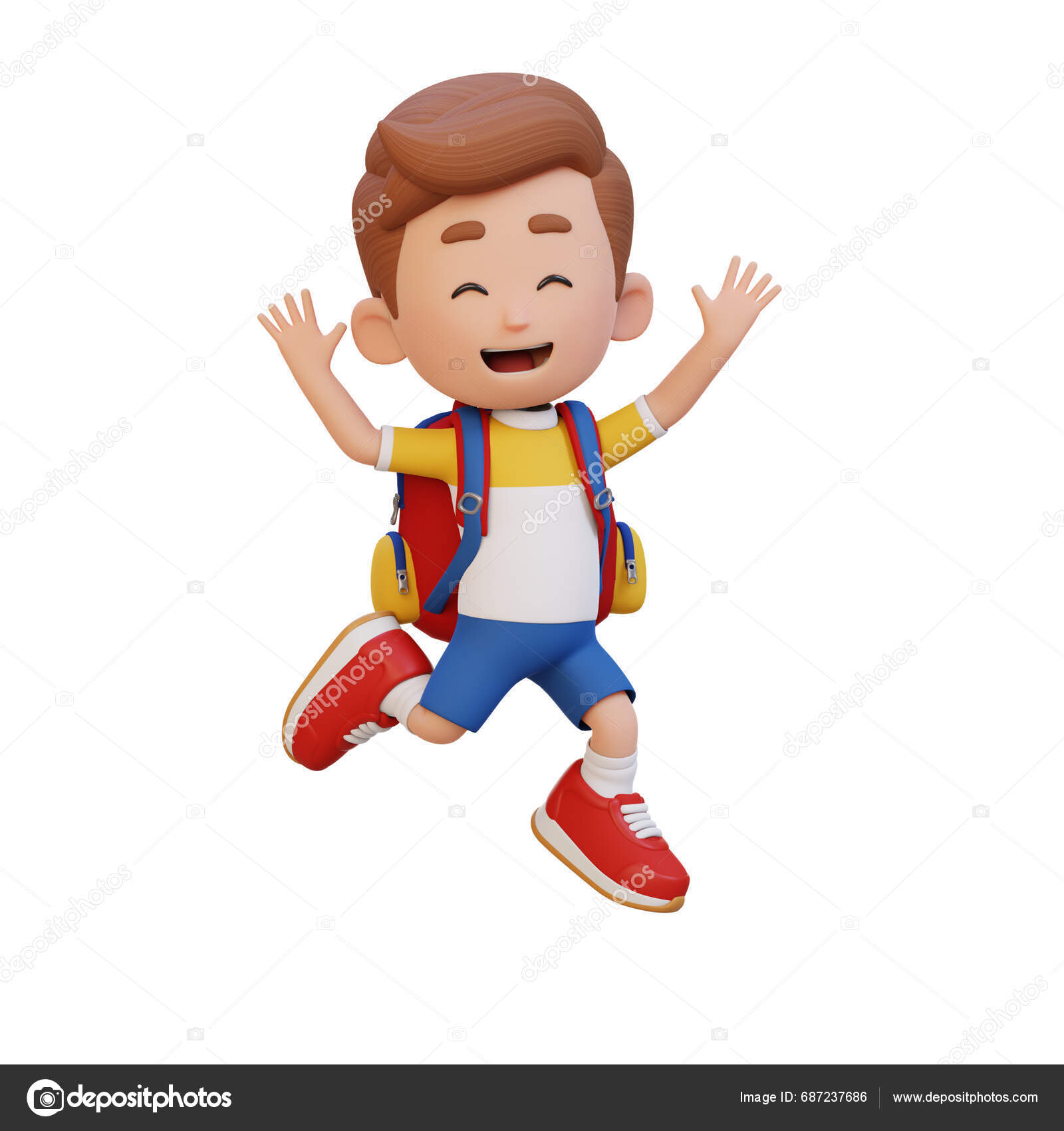 Cute Little Boy Backpack Running Jumping — Stock Photo © fahrurriza ...