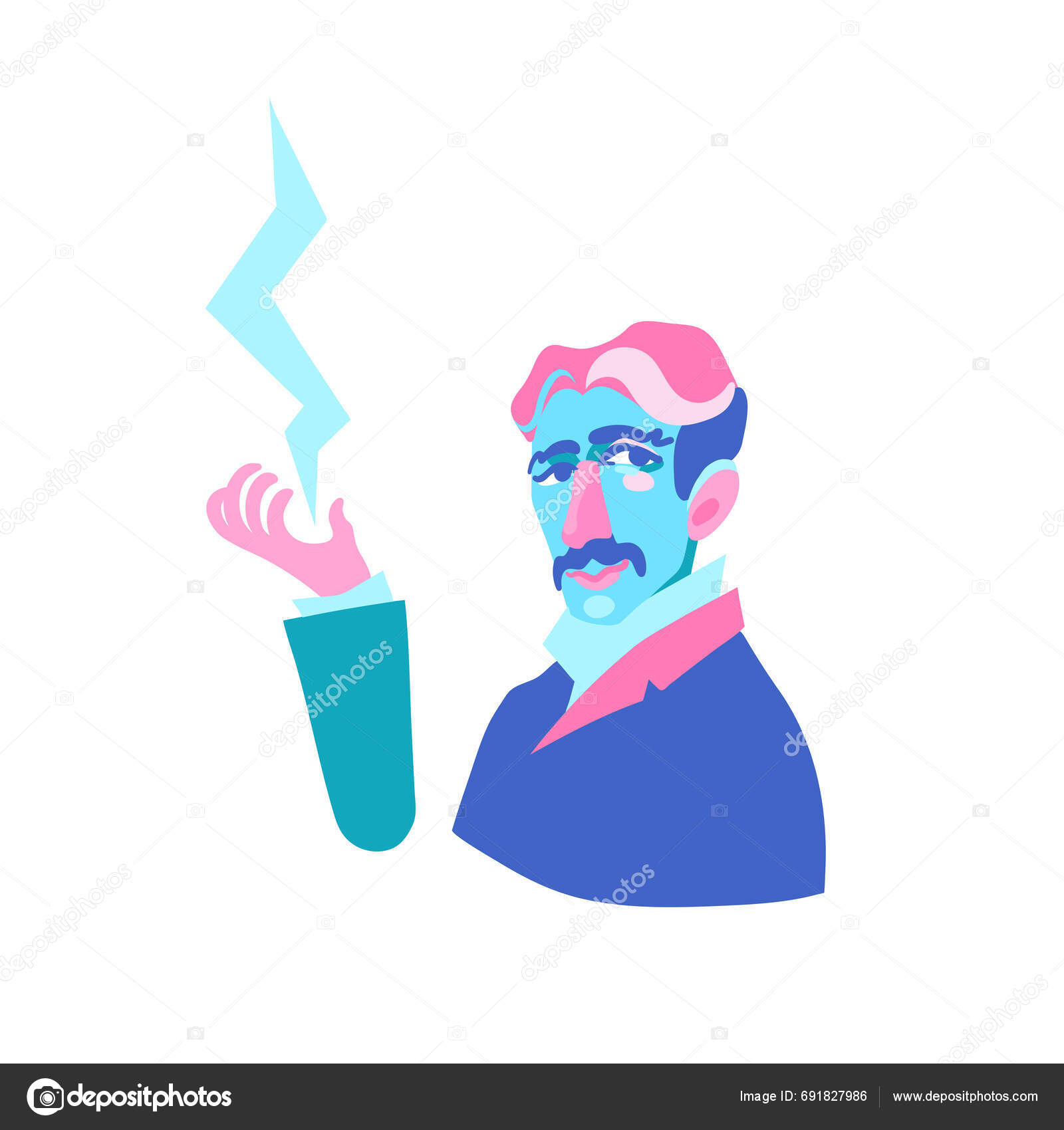 Nikola Tesla Abstract Cartoon Portrait Famous Scientist Centuries ...