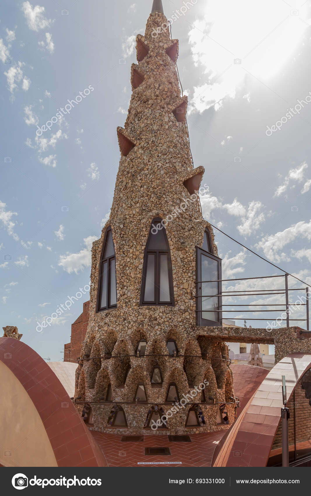 Barcelona Spain June 2016 Gaudi's Chimney Rooftop Palace Guell — Stock ...