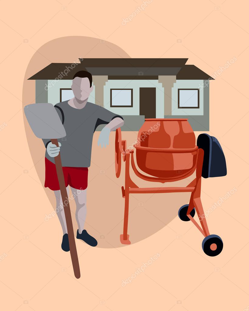 Ilustraci n aislada vectorial de la construcci n de su propia casa. Un hombre con una ...