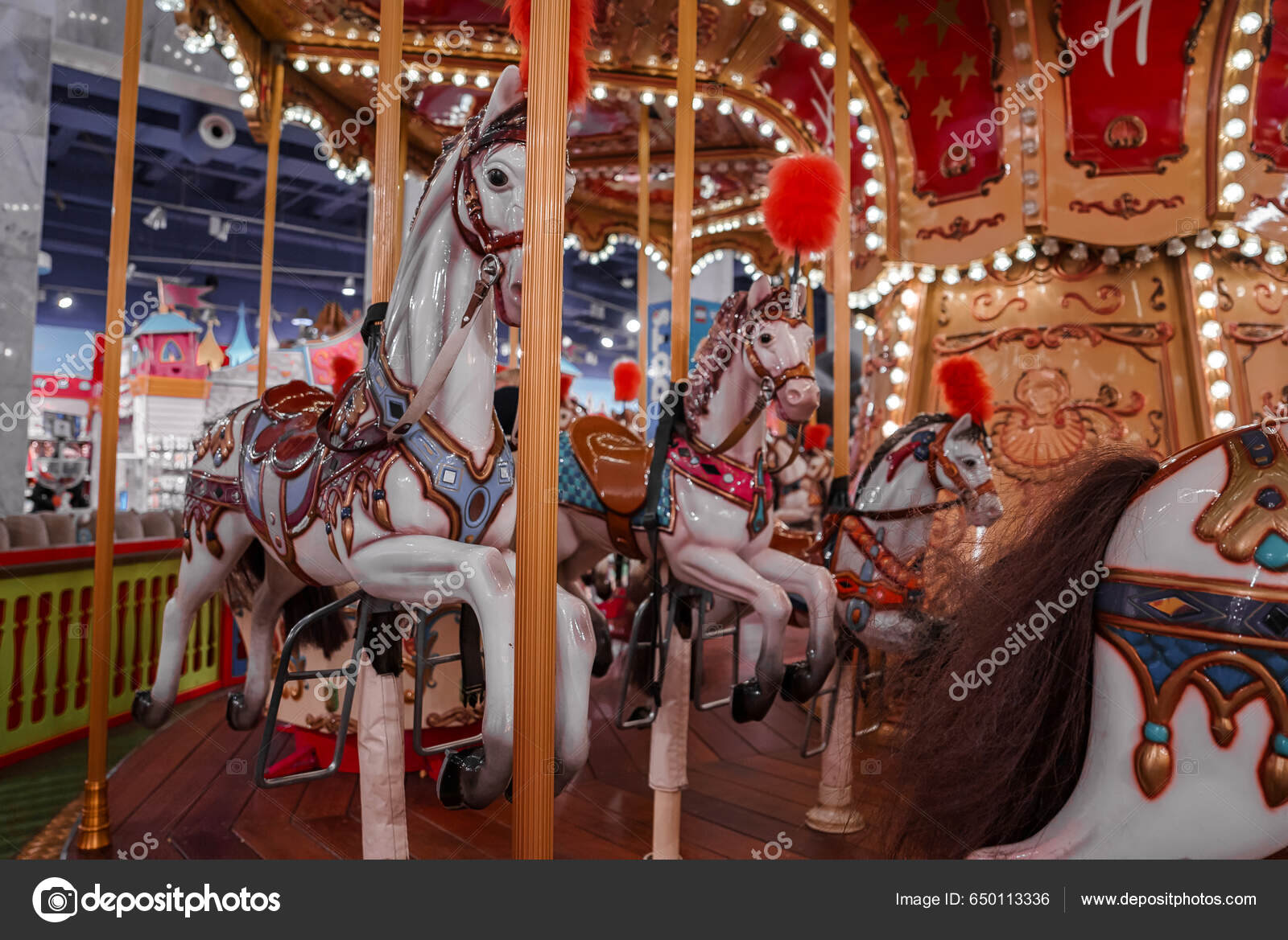 Old French Carousel Holiday Park Three Horses Airplane Traditional ...
