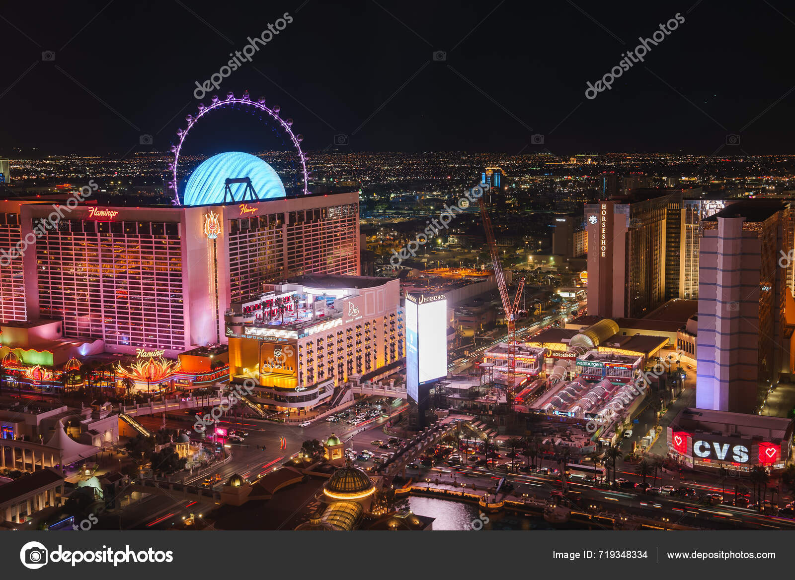 Vibrant Aerial View Las Vegas Strip Night Showcasing Iconic Illuminated — Stock Editorial Photo ...