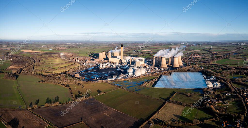 DRAX POWER STATION, UK - JANUARY 16, 2023. An aerial view of Drax Power ...
