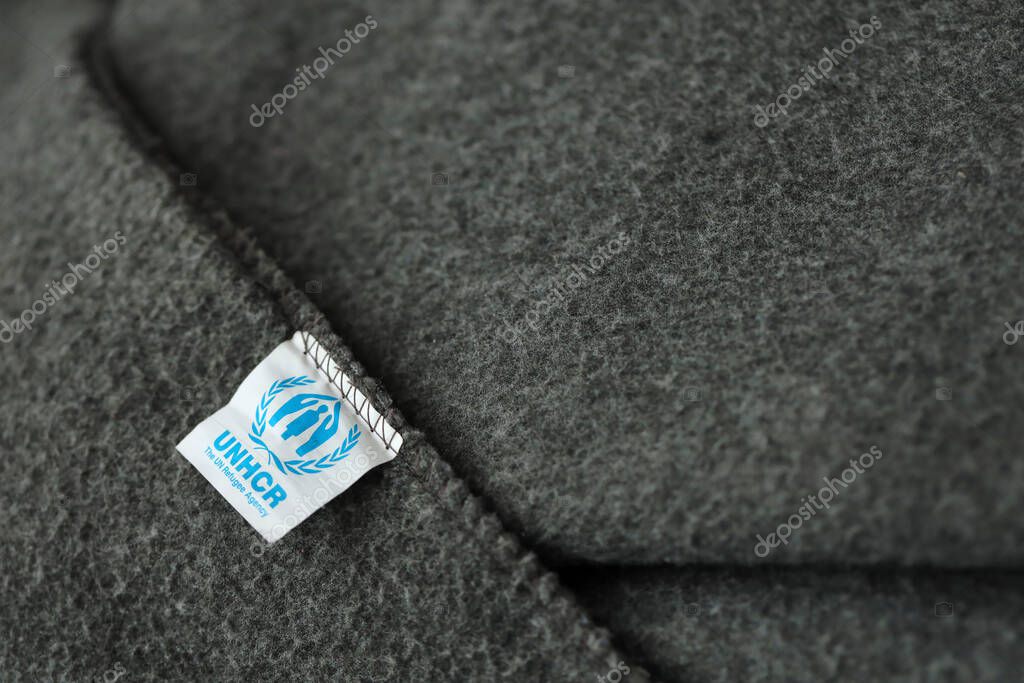 KYIV, UCRANIA - 4 de mayo de 2022 ACNUR El logotipo de la Agencia de ...