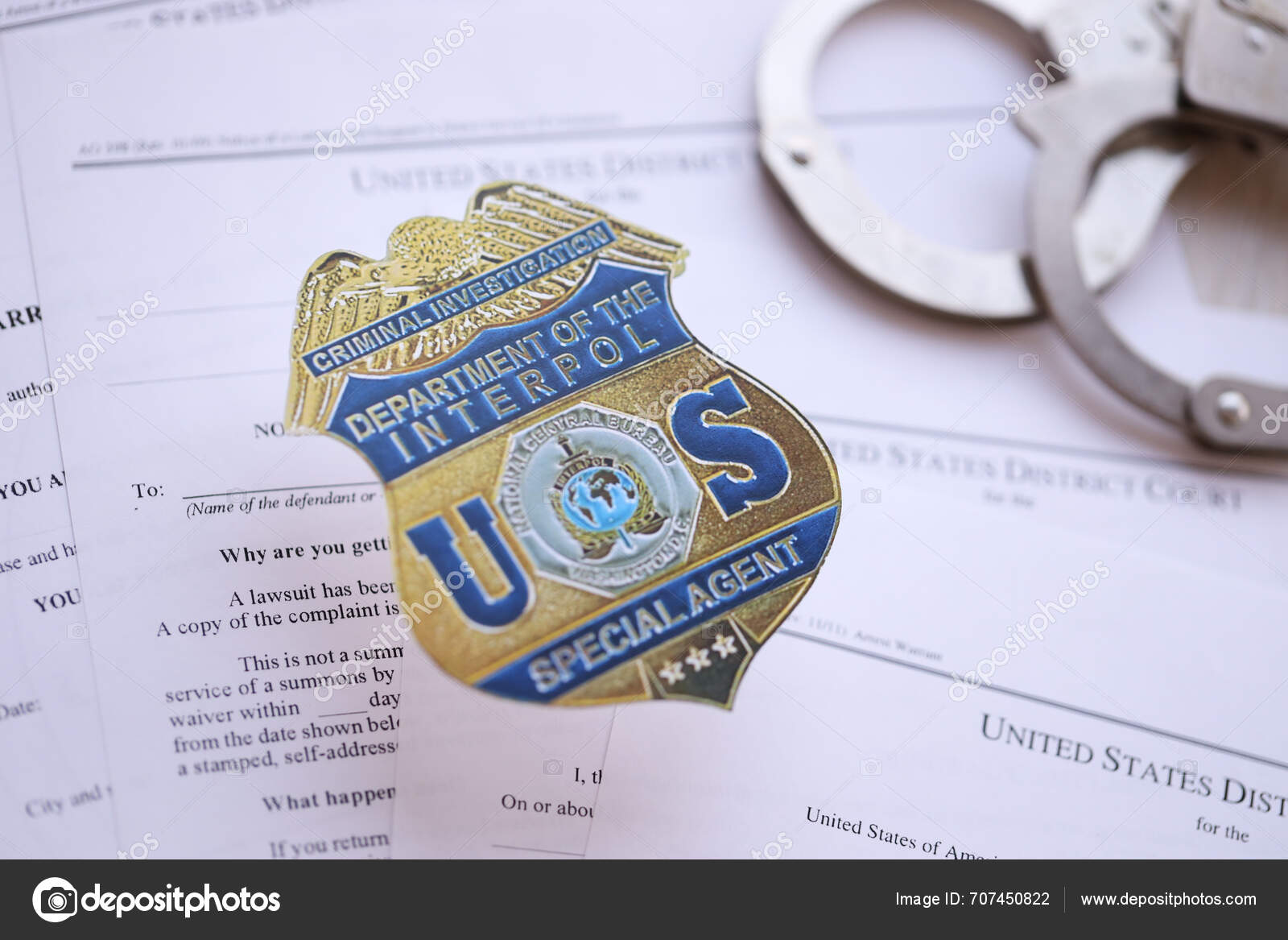 Kyiv Ukraine March 2024 Interpol Special Agent Badge Handcuffs Many ...