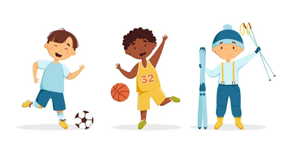 Happy Kids Doing Different Sports Vector Set Children's Activities ...