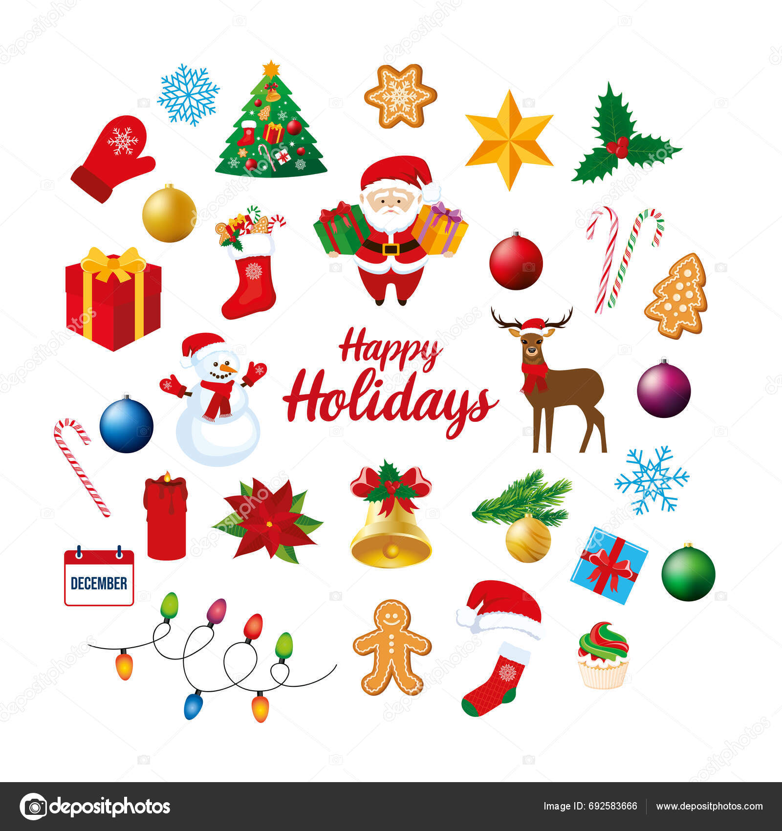 Many Colourful Christmas Icon Set Vector Isolated White Background ...