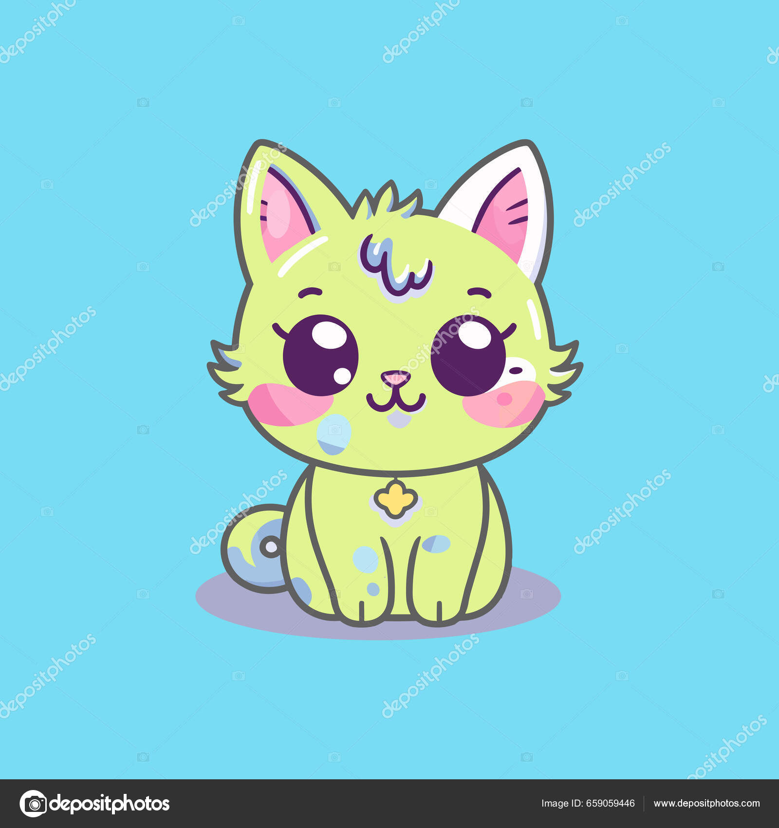 Adorable Lindo Gato Kawaii Vector de stock por ©Vinhsino 659059446