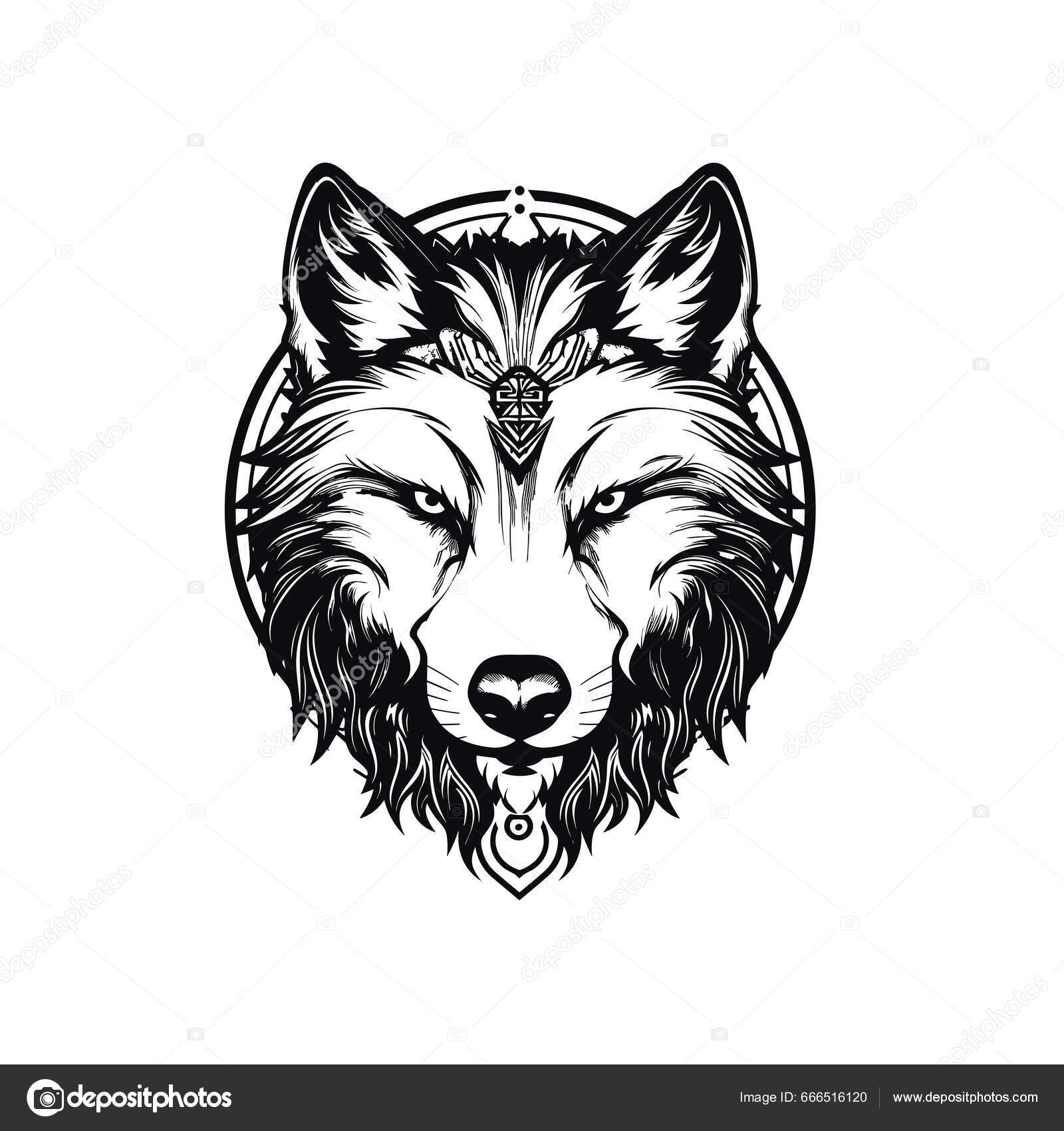 Dessins De Tatouage De Visage De Loup Icône Tête De Loup. Style