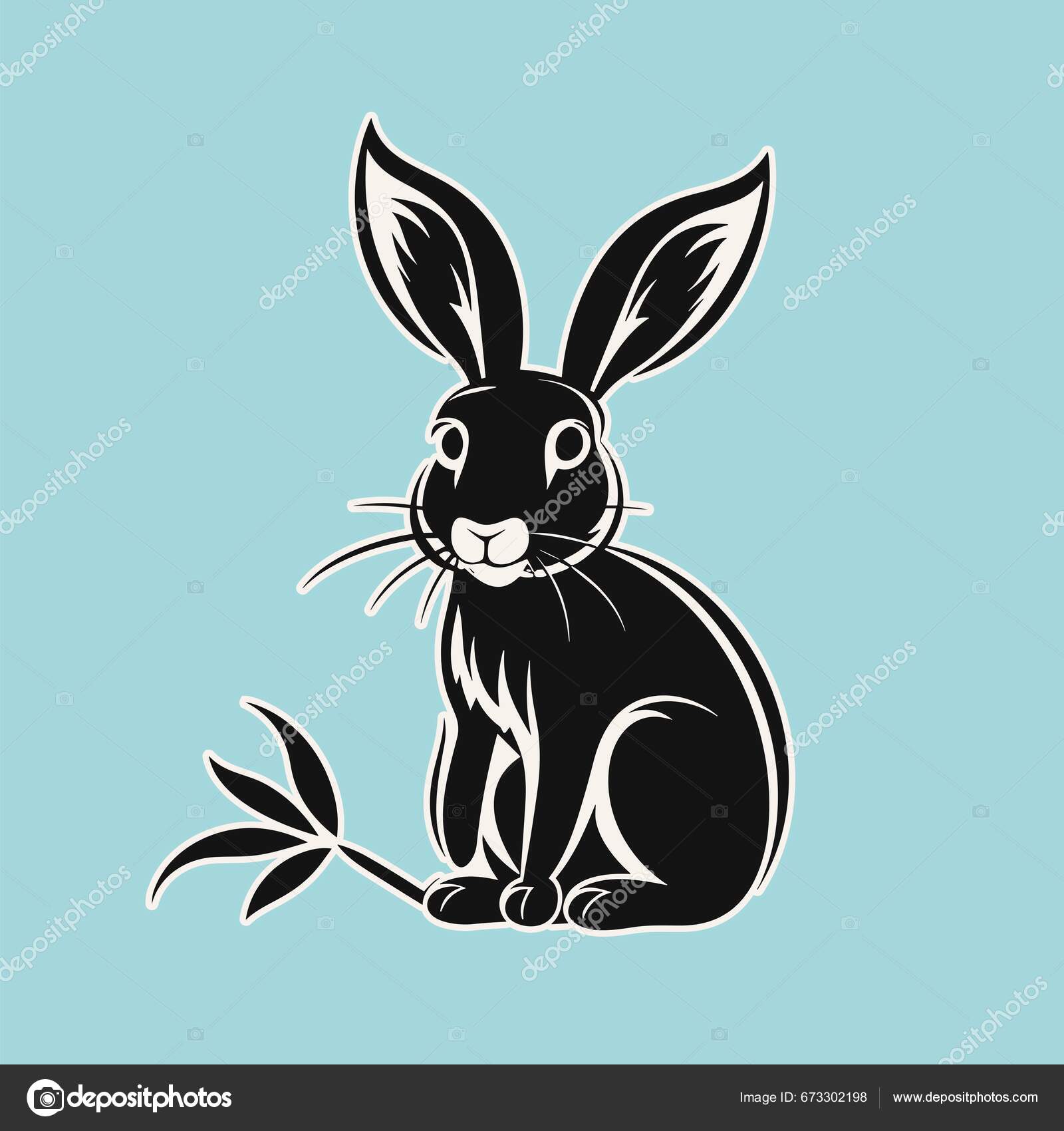 Illustrated Black Rabbit Blue Background Stock Vector by ©Vinhsino ...