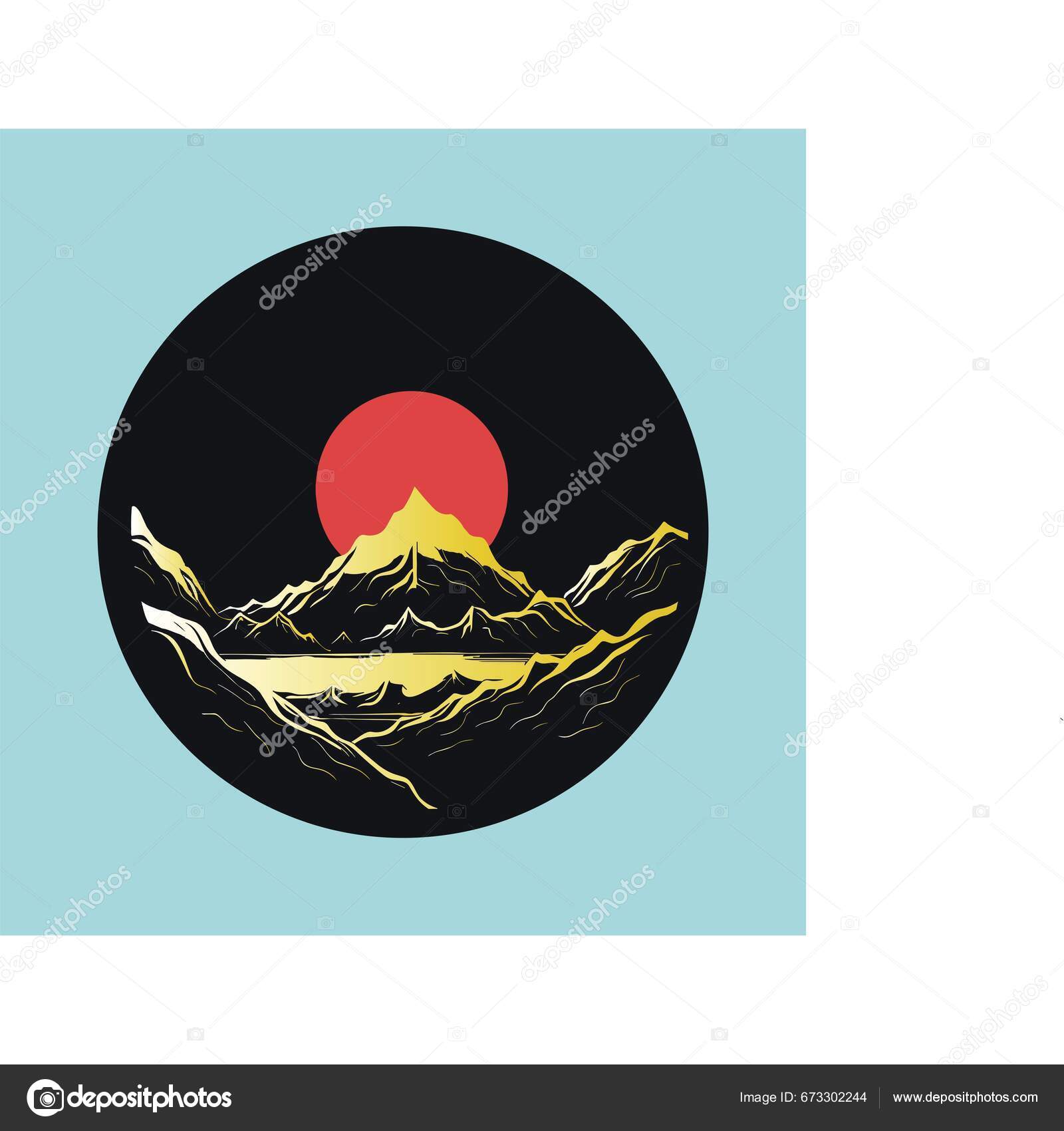 Mountain Landscape Red Sun Illustration Stock Vector by ©Vinhsino 673302244