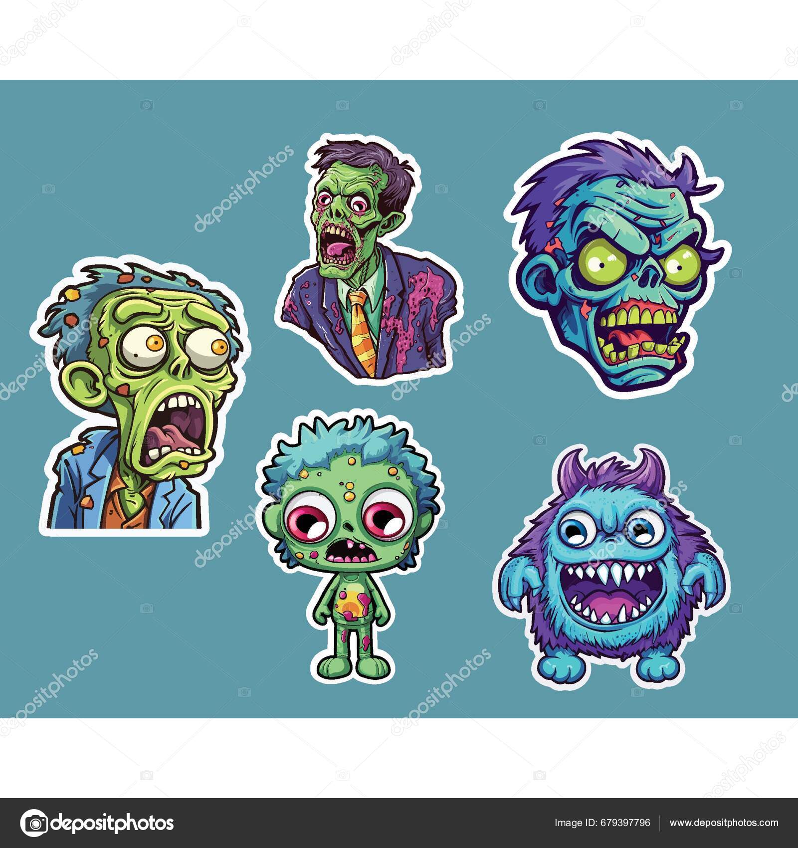 Cinco Pegatinas Dibujos Animados Zombie Azul Vector de stock #679397796 ...