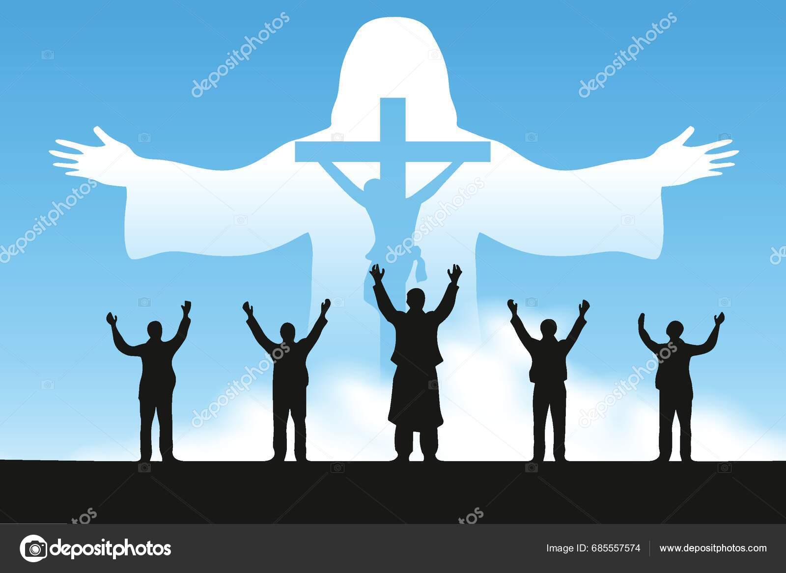 People Praising Jesus Christ Cross Blue Sky Stock Vector by ©Vinhsino ...