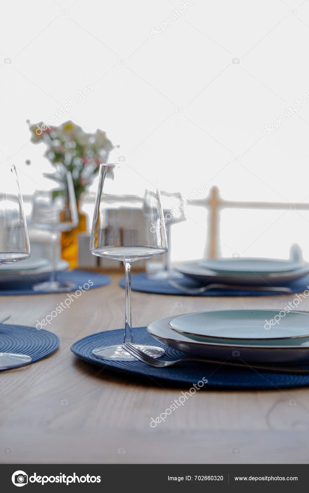 Table Cafe Blue Plates Flowers Table — Stock Photo © jora_abramov ...