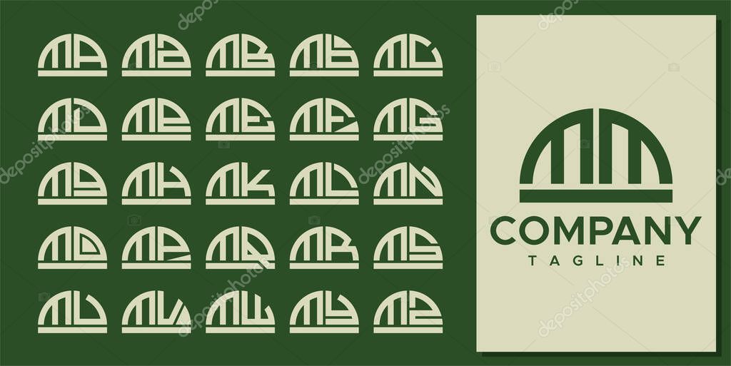 Abstract half circle letter M logo design set. Modern curve MM M letter ...