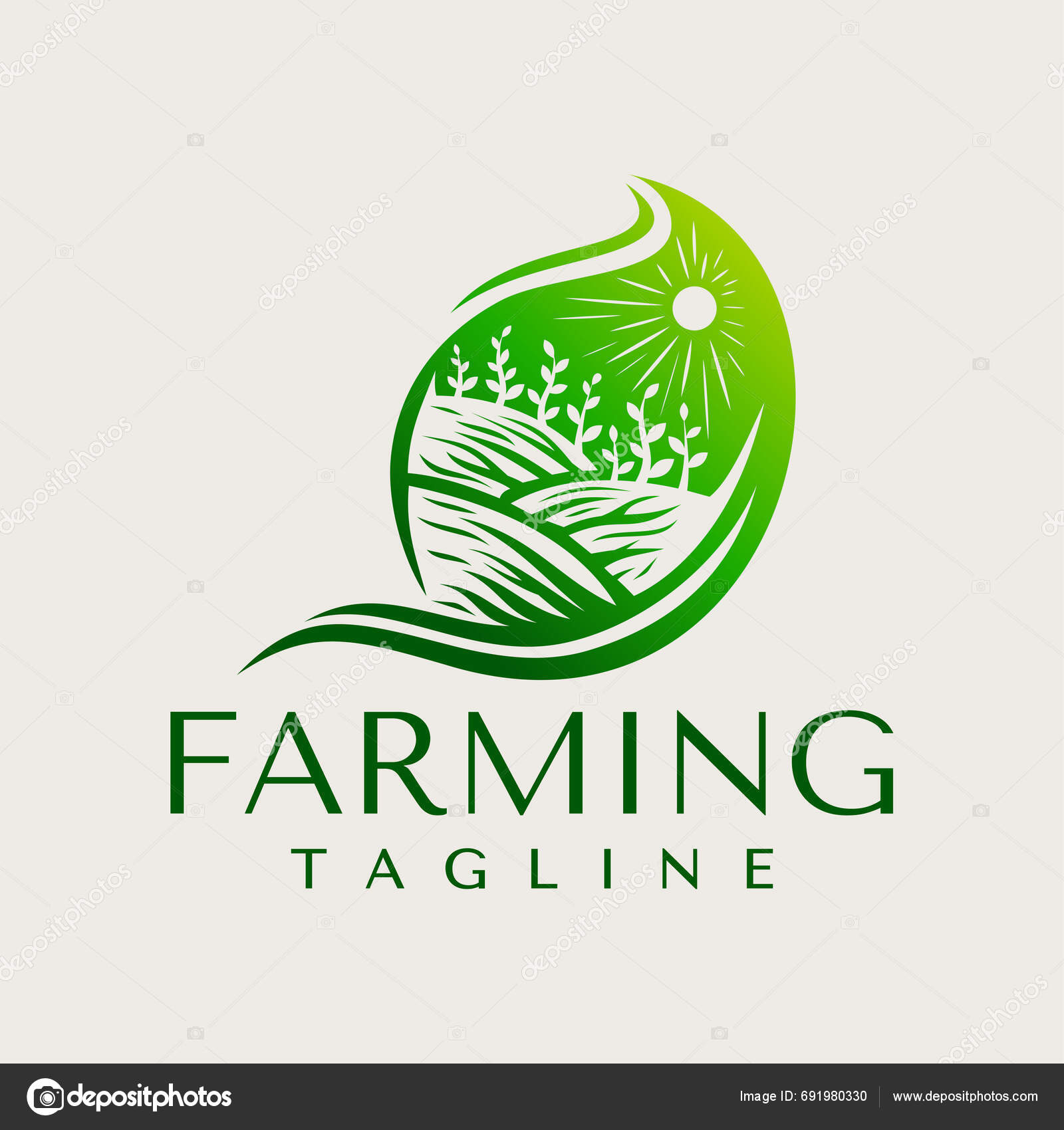 Illustrative Farm Landscape Leaf Form Logo Design Stock Vector by ...