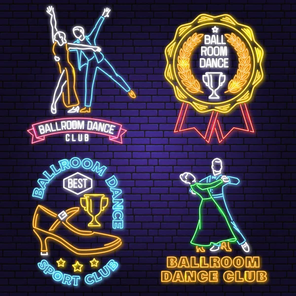 Set Ballroom Dance Sport Club Bright Neon Sign Dance Sport Stock Vector ...