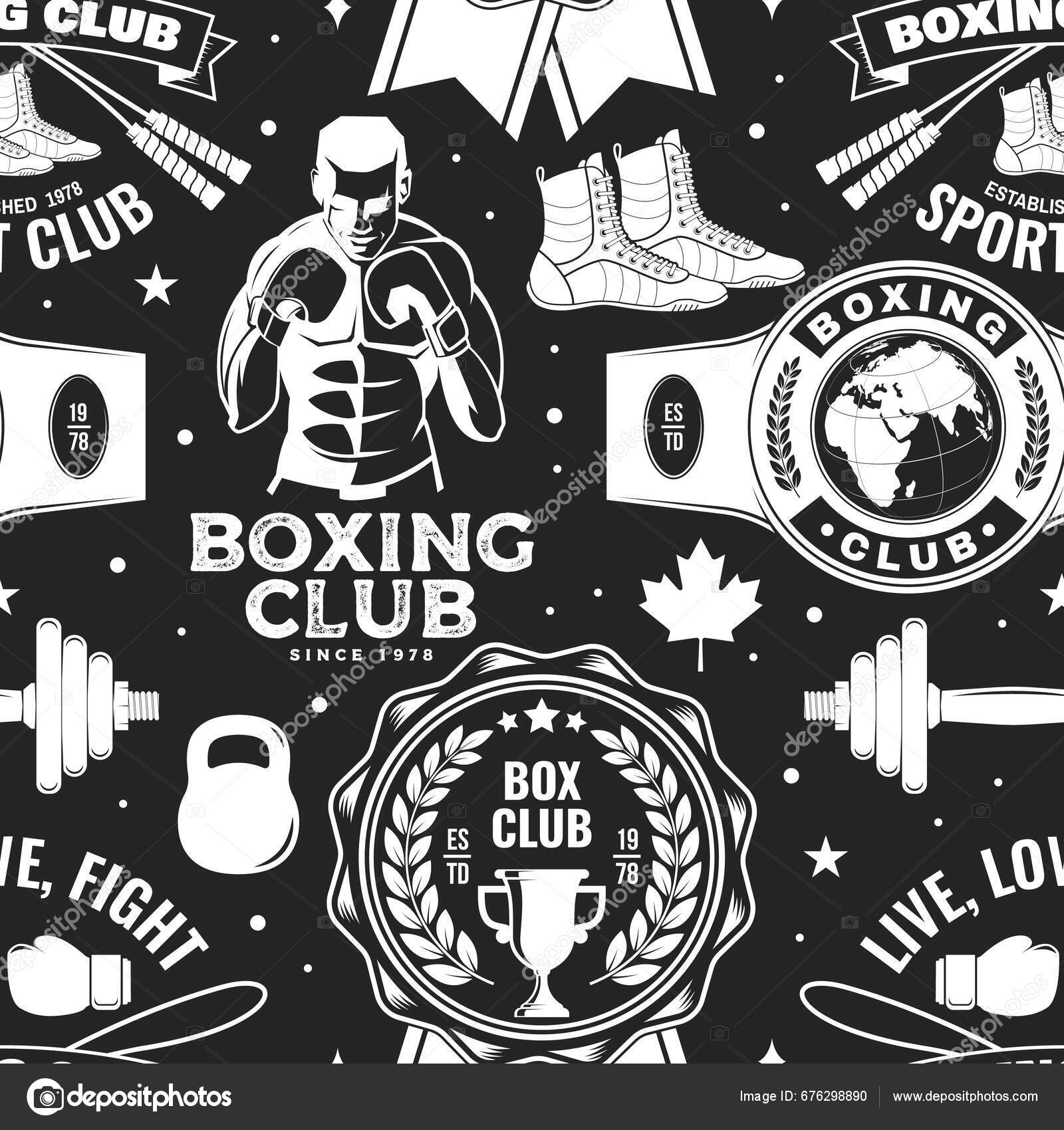 Boxing Club Seamless Pattern Vector Background Boxing Sport Club Emblem ...