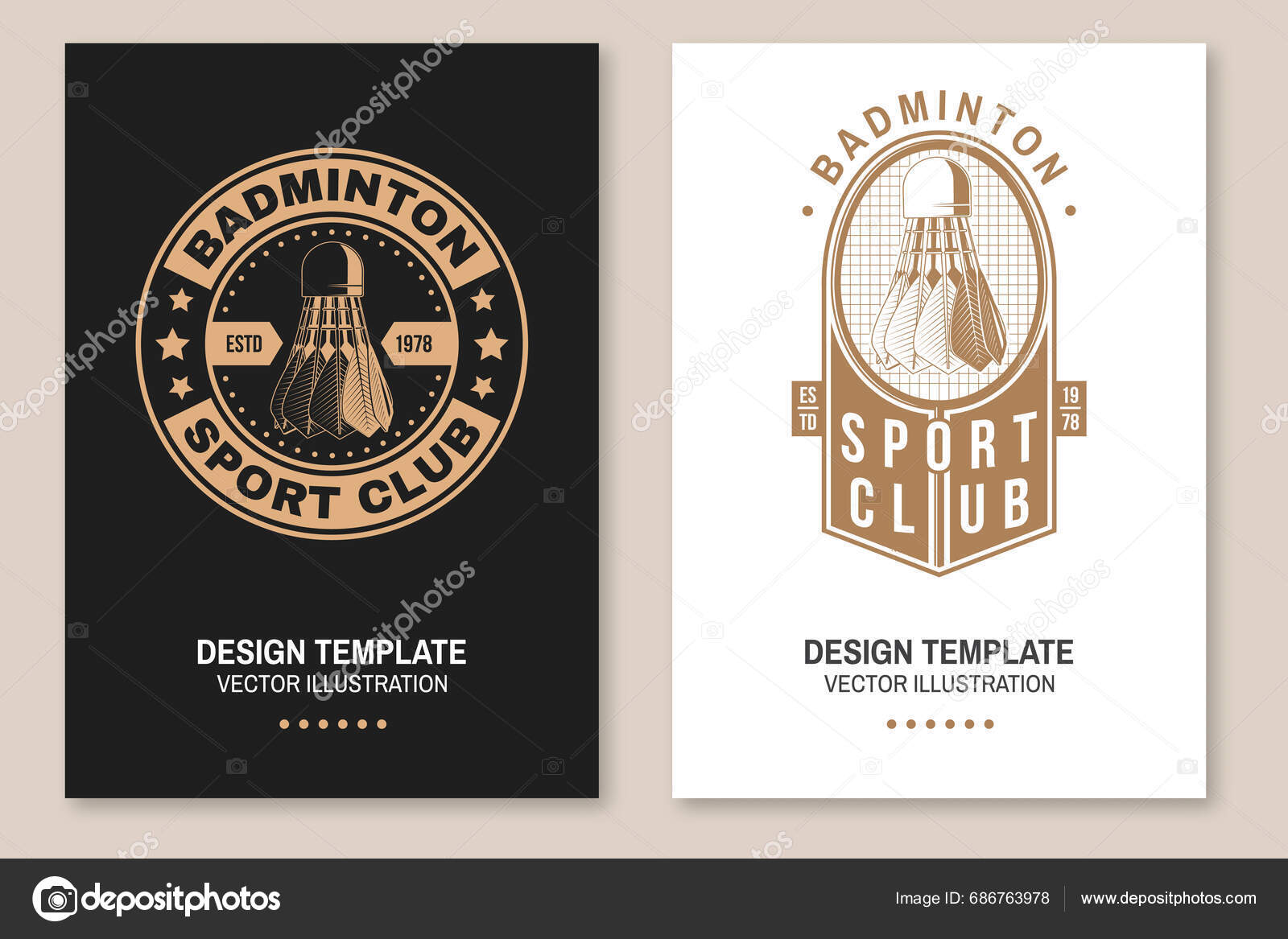 Set Volante Vintage Deportivo Bádminton Diseño Póster Vector Plantilla ...