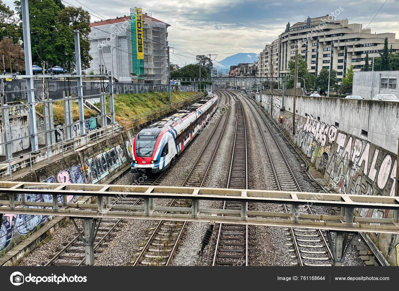 Geneva Switzerland September 2021 Urban View Train Tracks Leading City ...