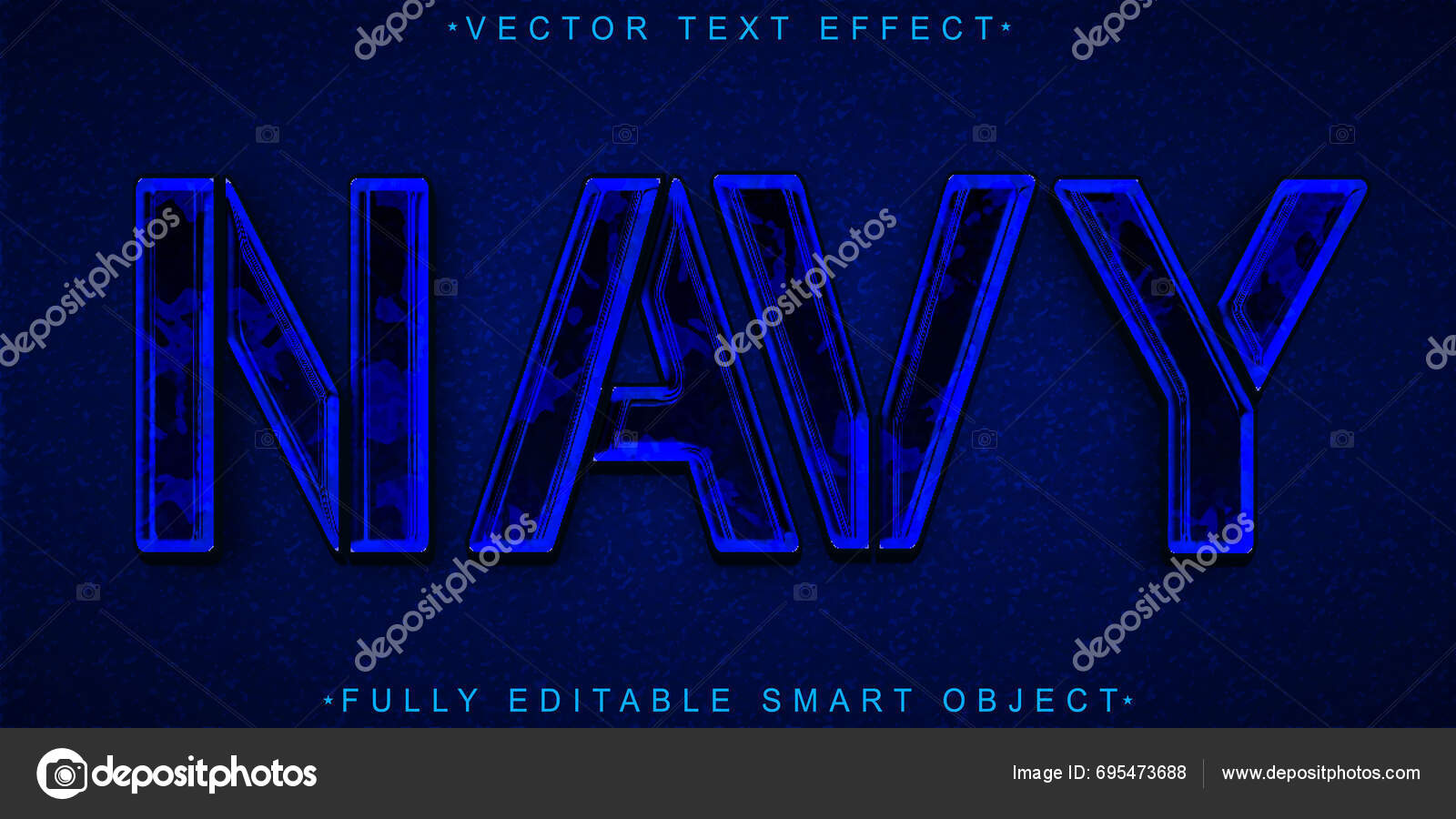 Shiny Blue Navy Vector Fully Editable Smart Object Text Effect Stock ...