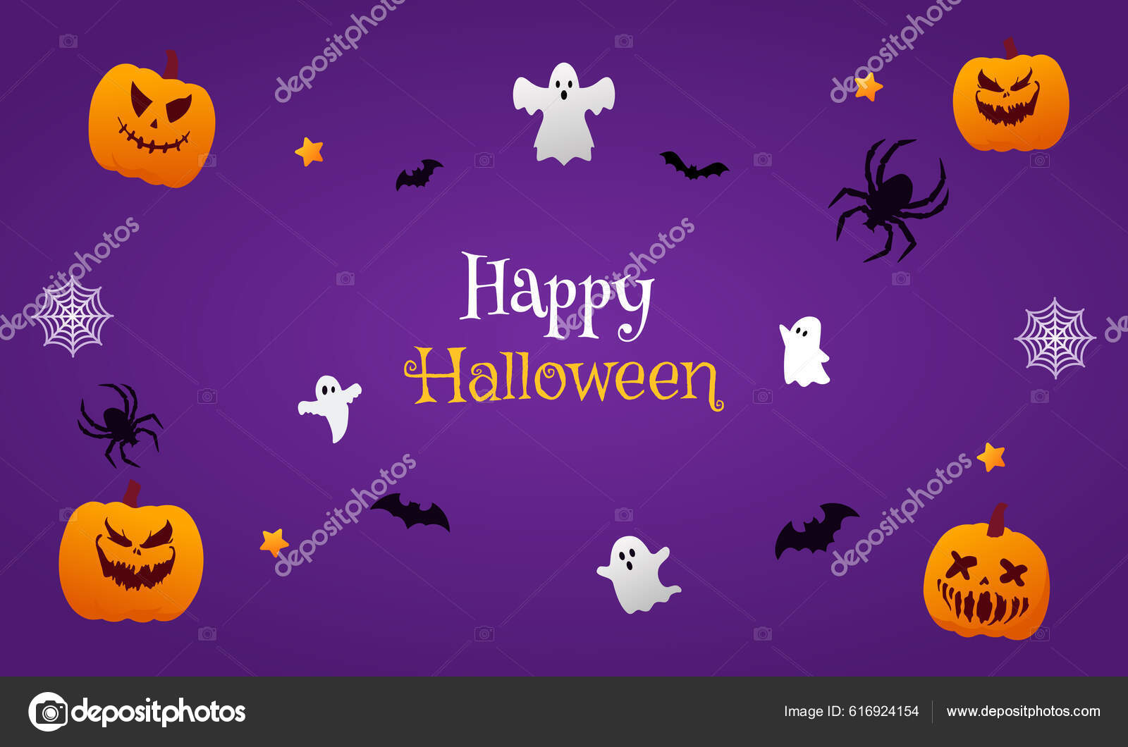 Happy Halloween Banner Party Invitation Background Ghosts Bats Pumpkins Vector Stock Vector by ...