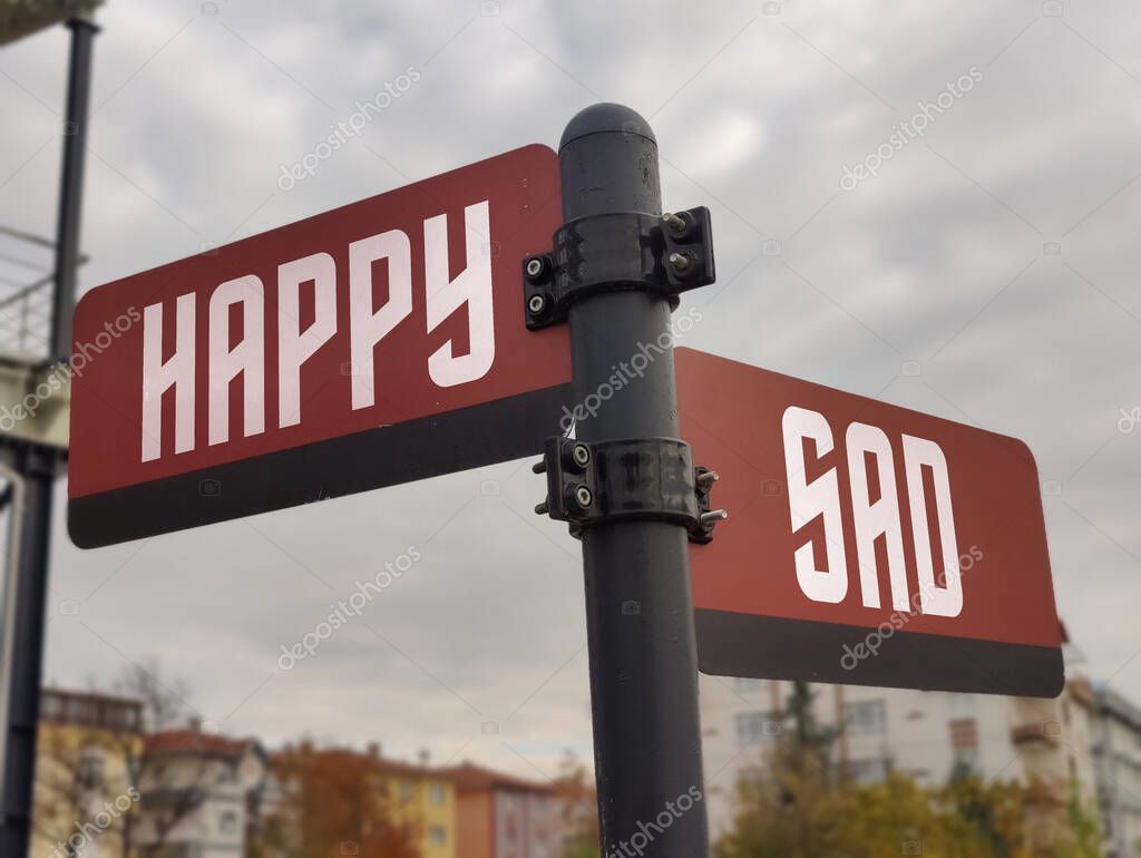 Feliz y triste: Signos rojos duales que simbolizan la encrucijada ...