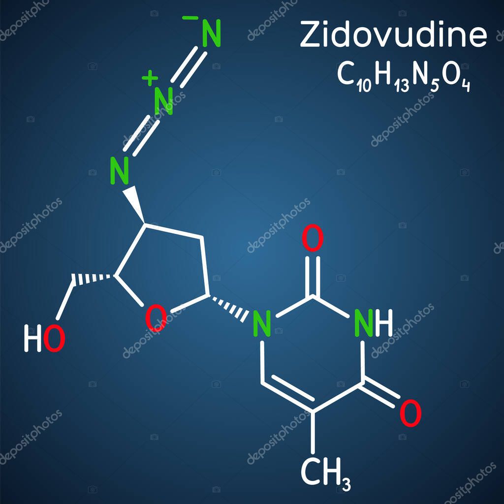 Zidovudina, ZDV, azidotimidina, molécula AZT. Es didesoxinucleósido ...