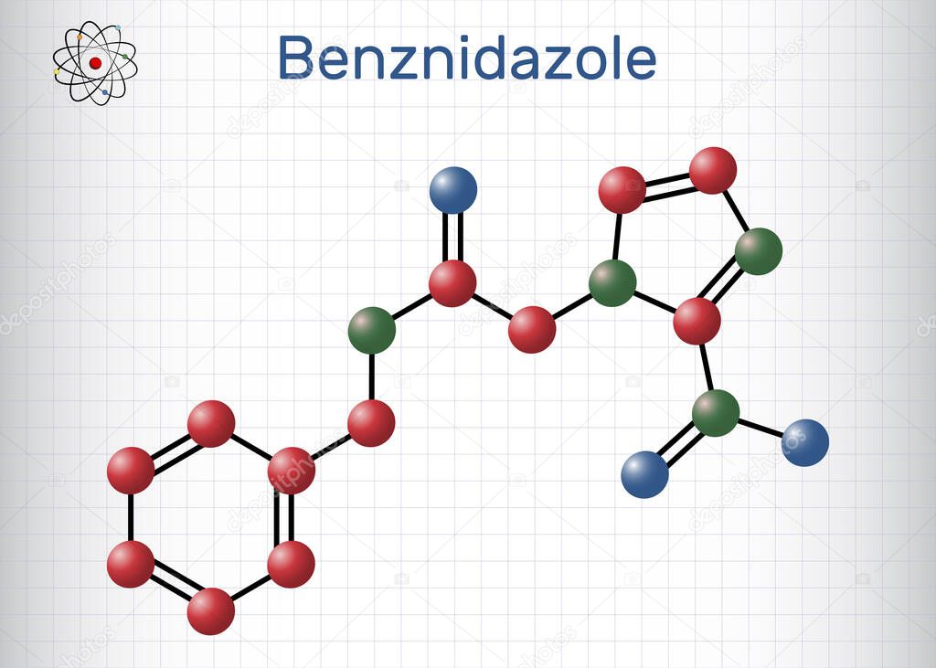 Molécula de benznidazol. Es un fármaco antiparasitario utilizado en el ...