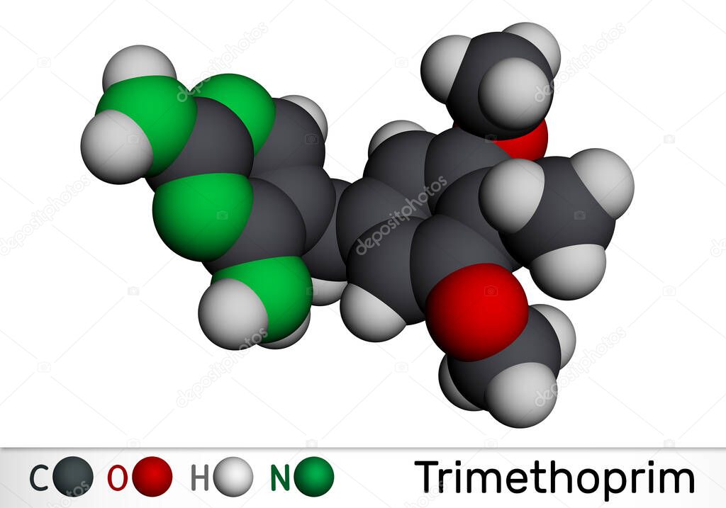 Trimetoprima, molécula TMP. Es antibiótico antifolato utilizado para ...