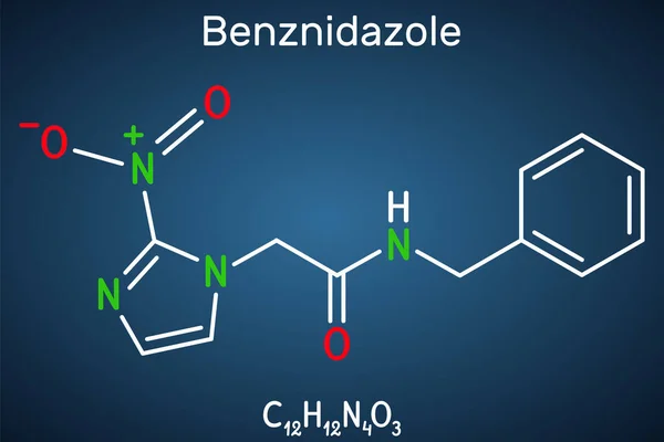Molécula de benznidazol. Es un fármaco antiparasitario utilizado en el ...