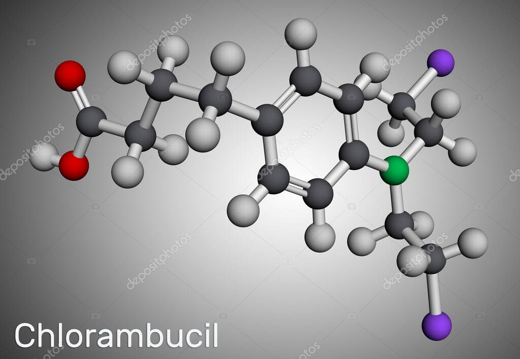 Molécula de clorambucilo. Es un agente quimioterapéutico utilizado en ...