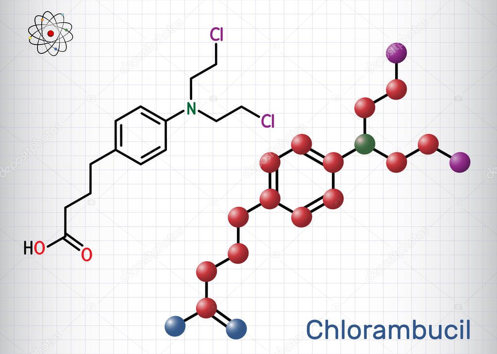 Molécula de clorambucilo. Es un agente quimioterapéutico utilizado en ...