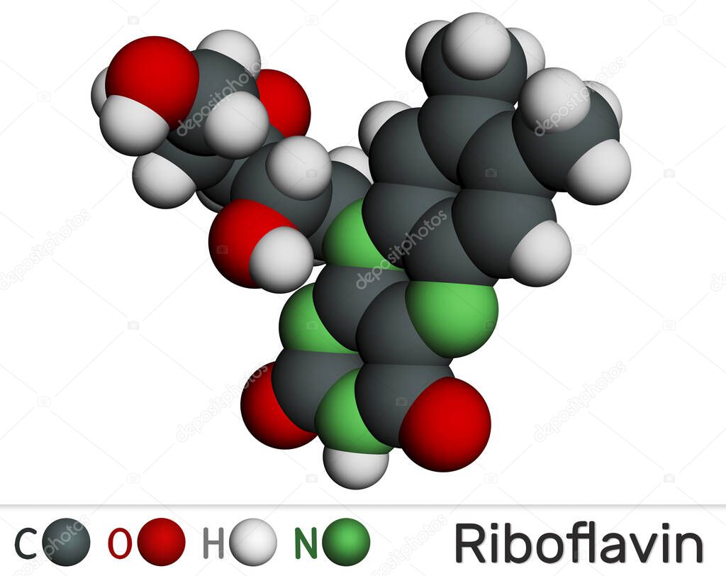 Riboflavina, molécula de vitamina B2. Es flavina soluble en agua, se ...
