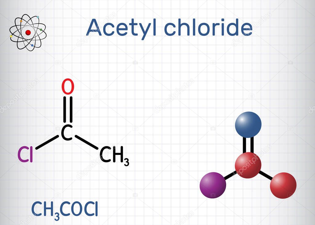 Molécula de cloruro de acetilo. Es cloruro de acilo, haluro de acilo ...