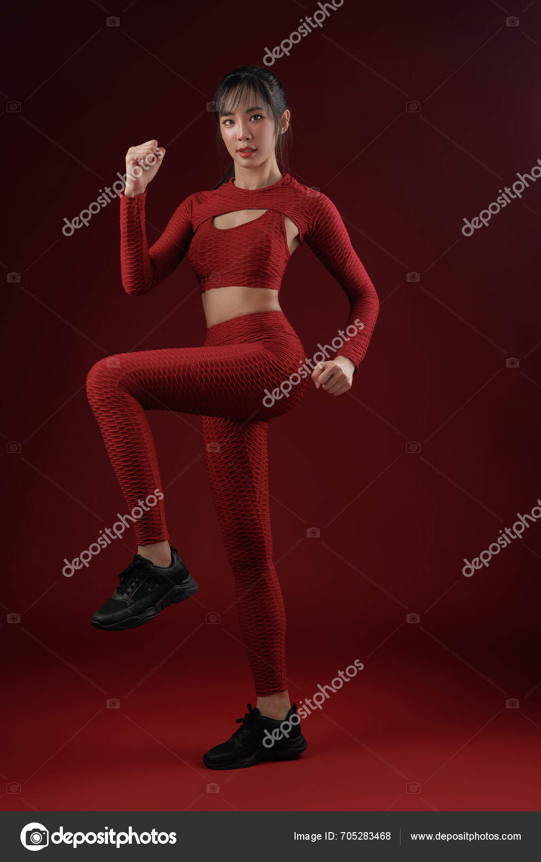 Energetic Asian Fit Slim Good Shape Body Building Athletic Woman ...