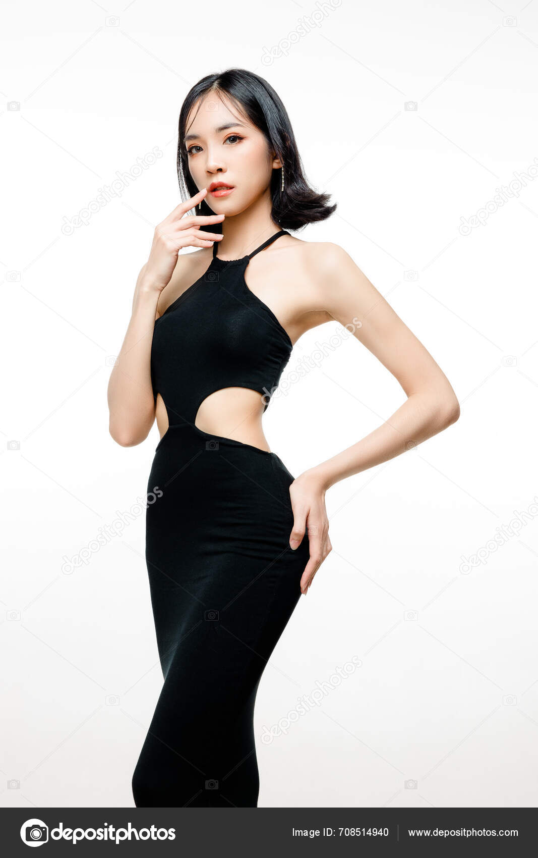 Fashionable Asian Woman Short Hair Perfect Body Cute Female Model — Stock Photo ...