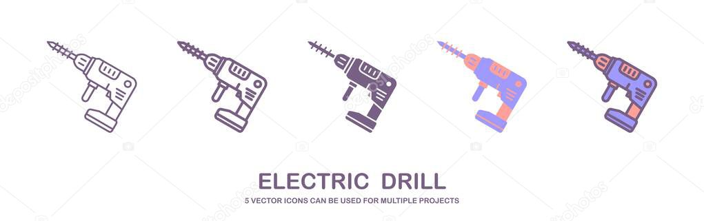 Destornillador, icono de l nea de taladro de potencia, signo de vector de contorno, pictograma ...