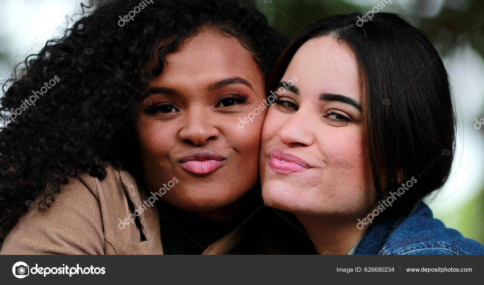 Two Diverse Women Embrace Hug Friends Hugging Park — Stock Photo ...