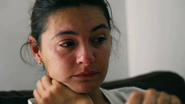 One depressed woman feeling anxiety. Portrait of a pensive sad person ...