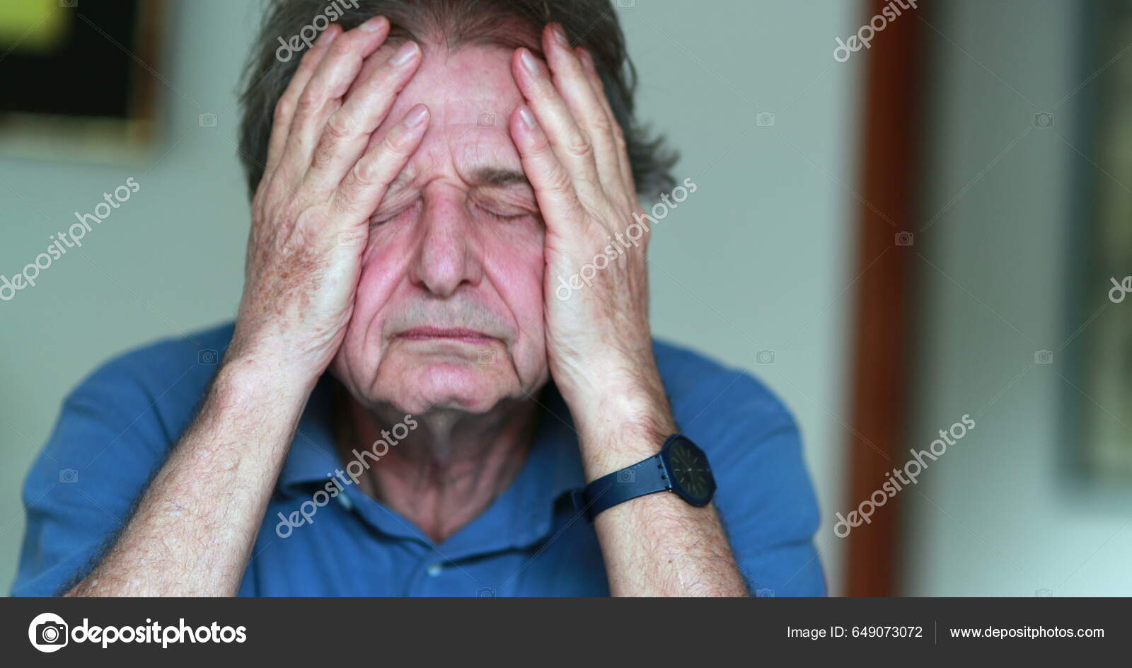 Older Man Covering Face Hands Stressed Tired Senior Man 70S — Stock ... Older Man Covering Face Hands Stressed Tired Senior Man 70S — Stock ...