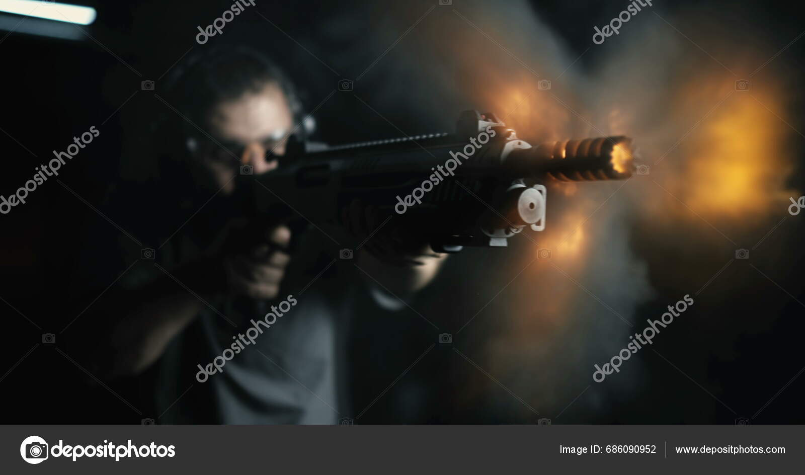 Front View Man Firing Shotgun 800Fps Super Slow Motion High — Stock ...