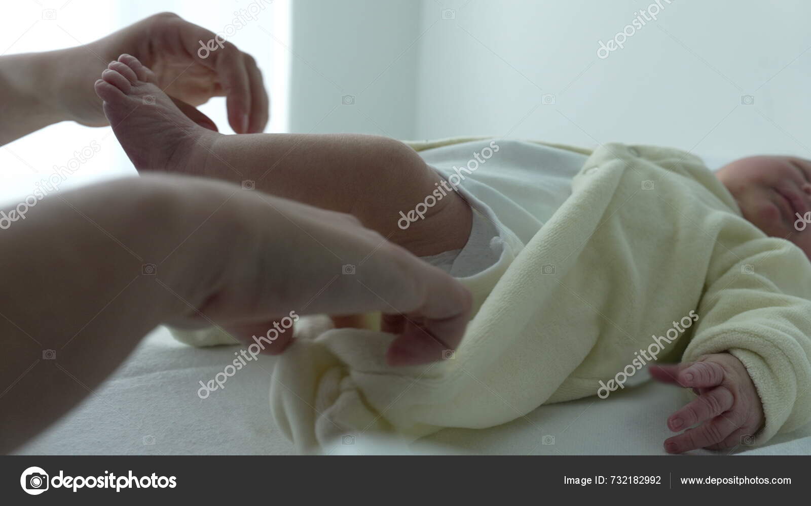 Nurse Gently Dressing Newborn Baby Changing Diaper Hospital Care ...