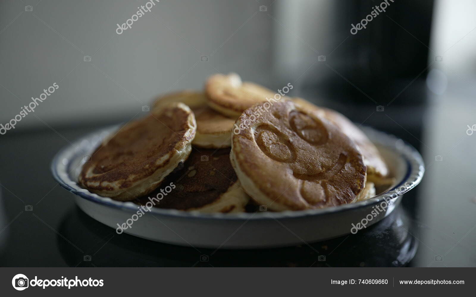 Close Plate Smiley Face Pancakes Stacked High Detailed Shot Showcases ...