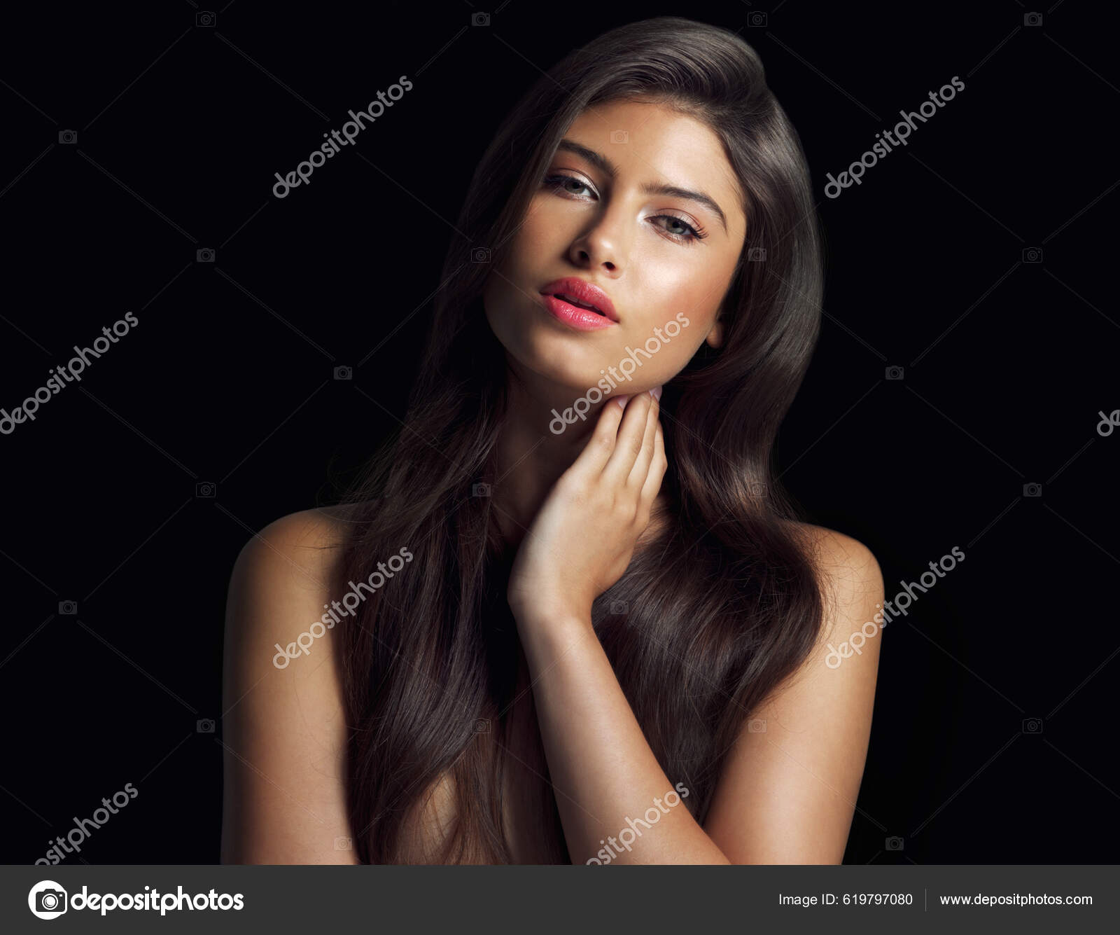 Boldly Beautiful Studio Shot Beautiful Woman Touching Her Chin Posing — Stock Photo ...