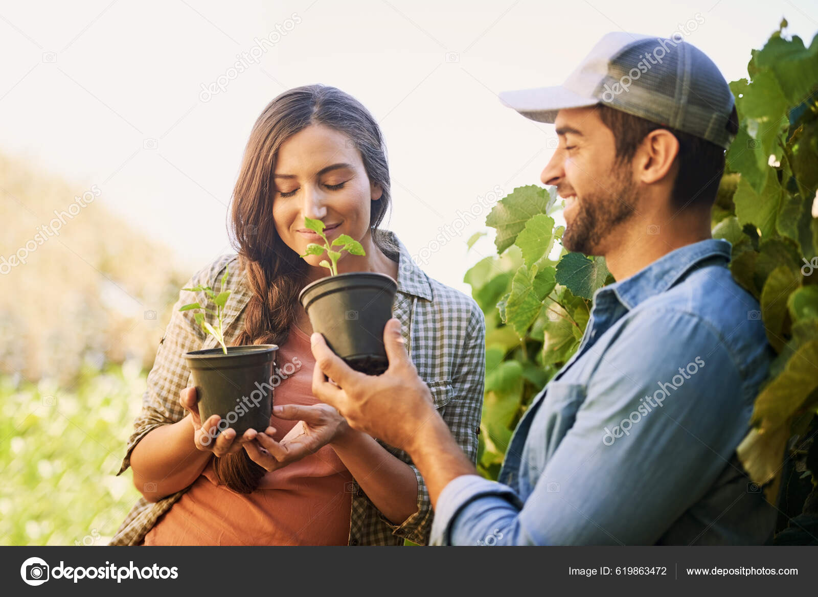 Farming Profession Hope Two Happy Young Farmers Working Together Fields ...